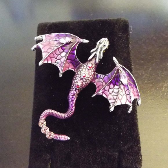 Jewelry | Flying Purple Lindworm Snake Dragon Crystal Enamel Rhinestone ...